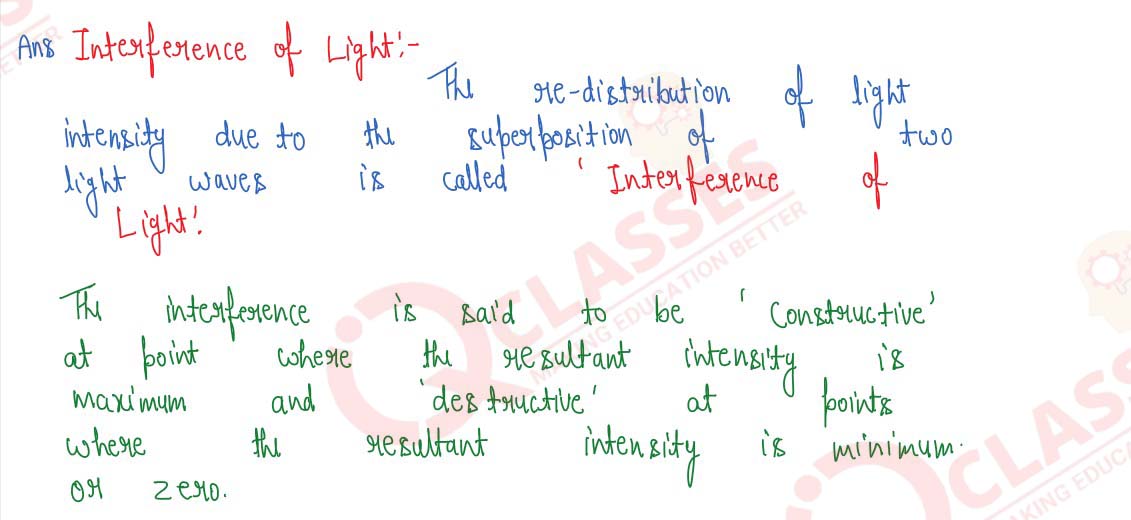 Class12 ISC Physics Chapter Interference of Light